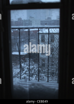 Snowstorm through window, Brooklyn, New York Stock Photo - Alamy