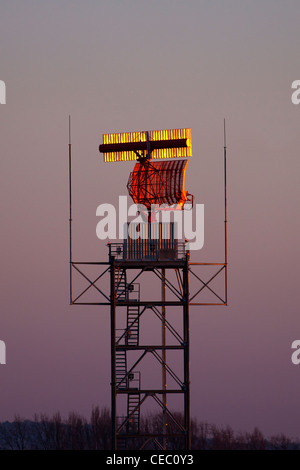 Air Traffic control radar beacon system at Oxford Airport at twilight ...