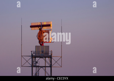 Air Traffic control radar beacon system at Oxford Airport at twilight ...