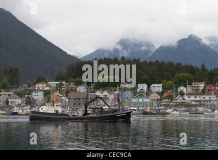 View of the Sitka waterfront docks and houses during Summer in Alaska ...