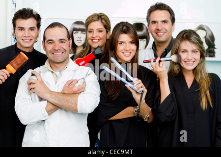 Hispanic clients and stylists in beauty salon Stock Photo - Alamy