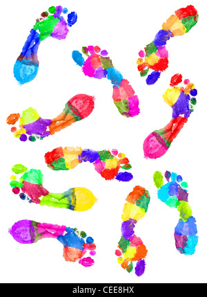 Multi Colored footprints on white background Stock Photo - Alamy