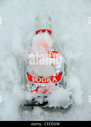 A discarded bottle of vodka in the snow Stock Photo - Alamy