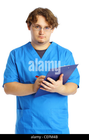 Notepad and glasses over blue background with copy space Stock Photo ...