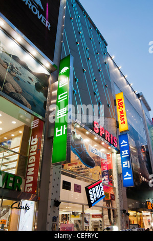 Neon signs in Myeongdong shopping district in downtown Seoul, capital ...