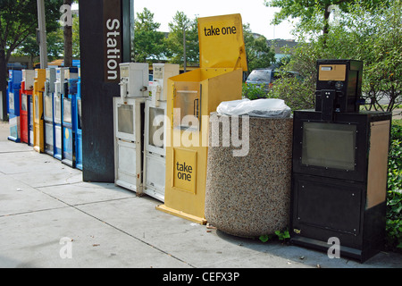 Free newspaper boxes on the street, New York City, USA Stock Photo - Alamy