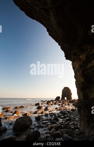 Sea stacks and sea arch on the North East coast at Whitburn between ...