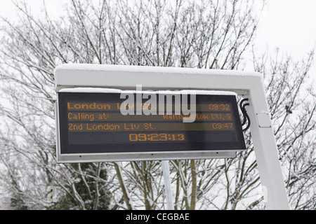 A rail timetable display board on the platform at Colombo Fort Railway ...