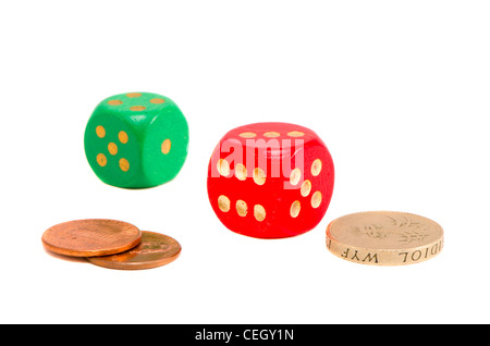 Red dices and money, isolated on white Stock Photo - Alamy