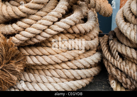 Coils of hemp ship rope for rigging of sailing ships Stock Photo - Alamy