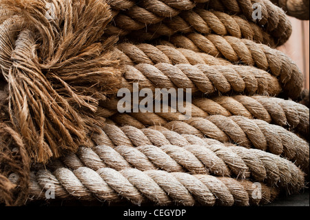 Coils of hemp ship rope for rigging of sailing ships Stock Photo - Alamy