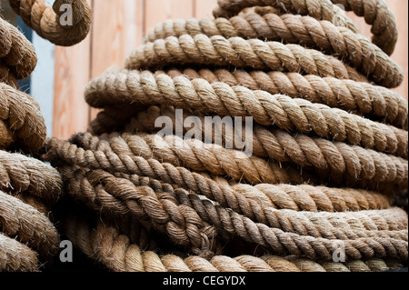 Coils of hemp ship rope for rigging of sailing ships Stock Photo - Alamy