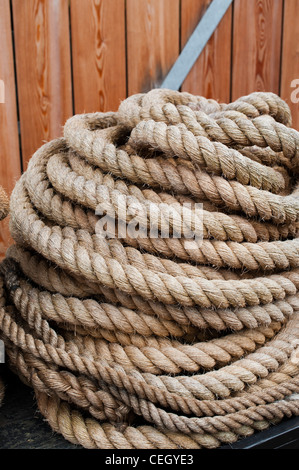 Coils of hemp ship rope for rigging of sailing ships Stock Photo - Alamy