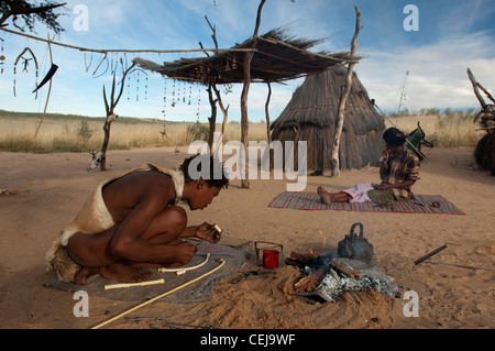 BUSHMAN HUT HUTS BUSHMEN SAN village GENUINE KHOISAN DWELLINGS Stock ...