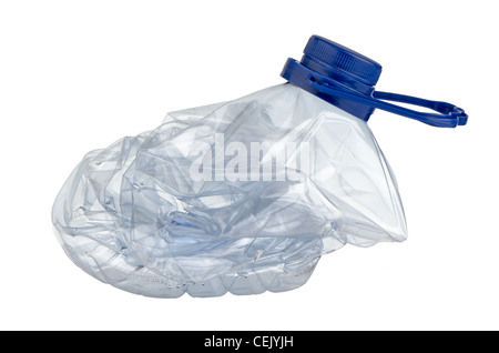 Squashed plastic bottle in order to recycle in blue color Stock Photo ...
