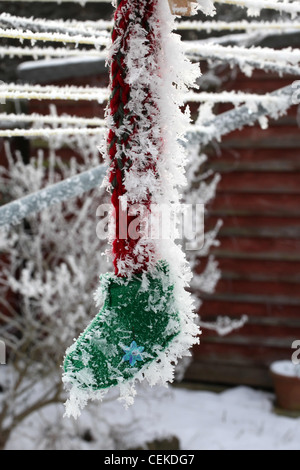 SOCK COVERED IN HOAR FROST ON A WASHING LINE Stock Photo - Alamy