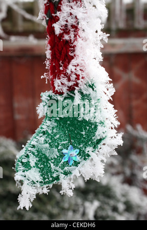 SOCK COVERED IN HOAR FROST ON A WASHING LINE Stock Photo - Alamy