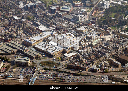 Aerial cityscape view of Peterborough city centre skyline with ...