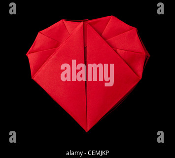 Origami red heart. Black isolated Stock Photo - Alamy