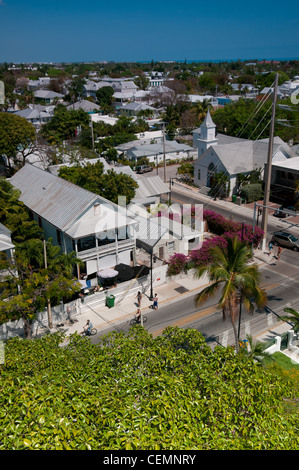 Key West panorama with Whitehead street and Newman Methodist church ...