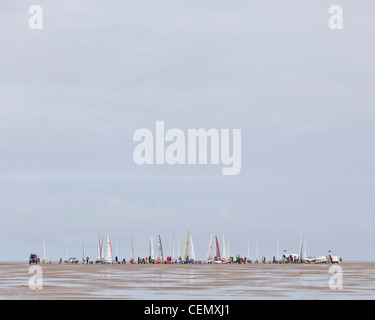 Red and blue Sandyachts lined up for racing Stock Photo - Alamy