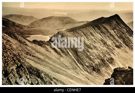 Black and white image of Striding Edge and Helvellyn in the English ...