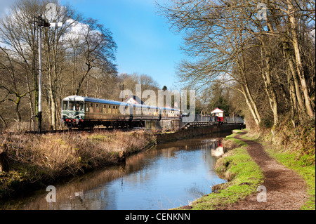 An historic Diesel Multiple Unit train at Goathland Station North ...
