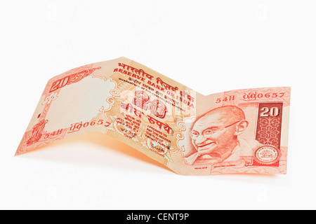 Indian 20 Rupees Banknote Front Side with Mahatma Gandhi Stock Photo ...