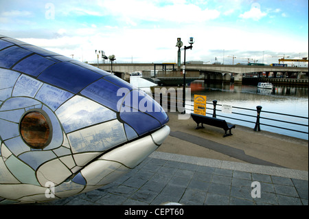 The Salmon of Knowledge ceramic fish sculpture in Belfast Stock Photo ...
