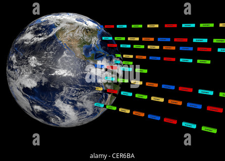 Export containers outwards from Earth globe illustration Stock Photo ...