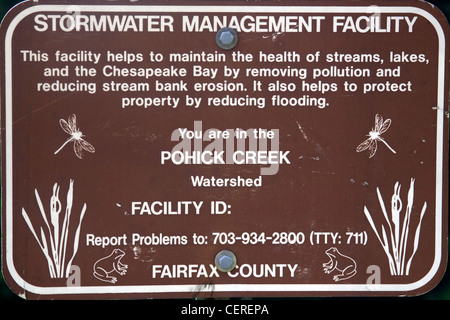 Fairfax County Virginia Stormwater Management Facility sign for Popes ...