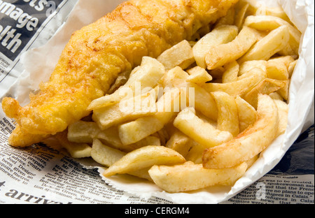 Fish and chips wrapped in newspaper Stock Photo - Alamy