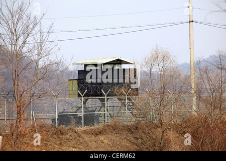 Sentry post watchtower looking towards North Korea at the DMZ, De ...