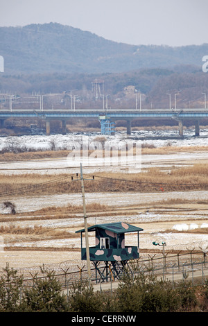 Sentry post watchtower looking towards North Korea at the DMZ, De ...