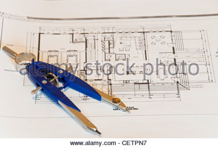 Compass on blueprint Stock Photo: 94153086 - Alamy