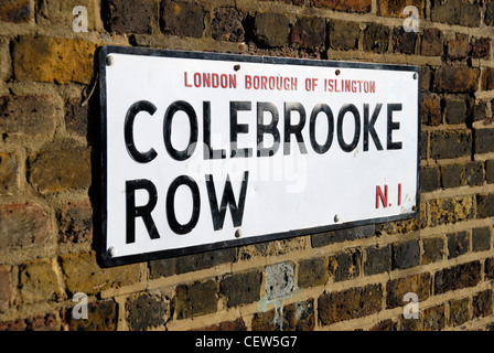 Colebrooke Row N1 street sign on a brick wall Stock Photo - Alamy