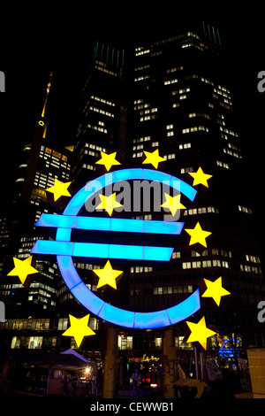 Symbol of the euro currency at the European Central Bank ECB, behind it ...