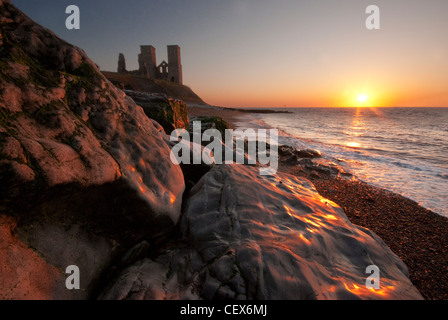 Sunset at Reculver, on the North Kent Coast, near Herne Bay, Kent, UK ...