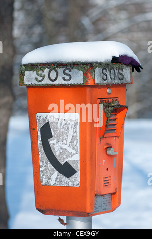 SOS telephone phone box by the side of the M25 motorway , Kent, UK ...