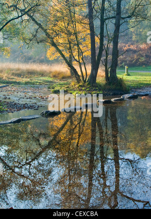 Autumn Stepping Stones across Sher Brook, Sherbrook Valley, Cannock ...