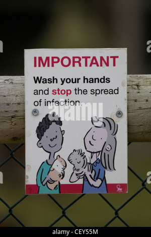 Warning sign wash your hands after touching animals, these animals bite ...