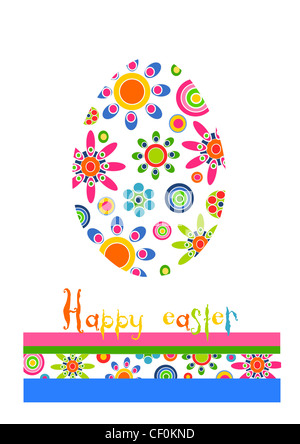 Happy easter text with red flowers on white background Stock Photo - Alamy