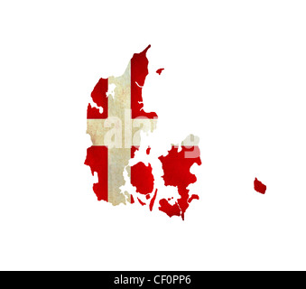 Denmark flag map. Country outline with national flag Stock Photo - Alamy