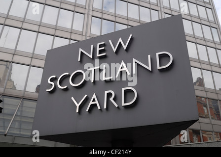 The famous revolving sign outside New Scotland Yard, Victoria, London ...