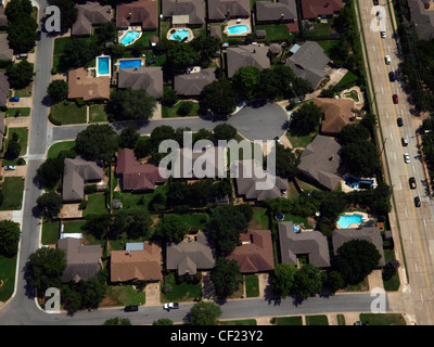 Aerial view of suburbs in Dallas-Ft Worth metroplex. Texas has ...