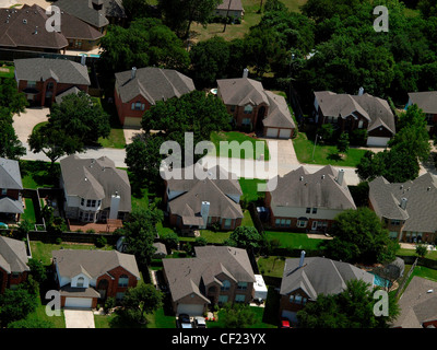 Aerial view of suburbs in Dallas-Ft Worth metroplex. Texas has ...
