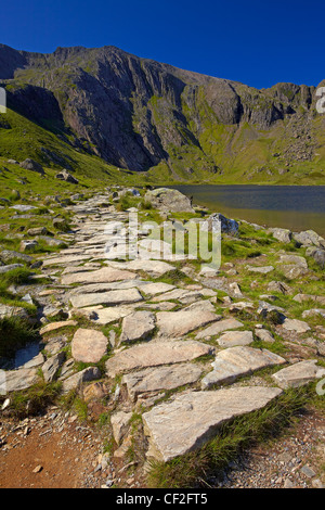 Cwm Idwal looking towards the Ogwen Valley and Pen yr Ole Wen in ...