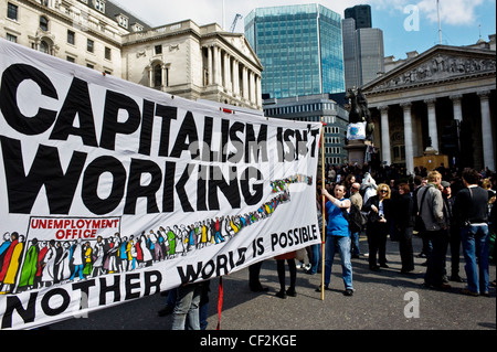 Capitalism isn't working banner. Demonstrators at the Bank of England ...