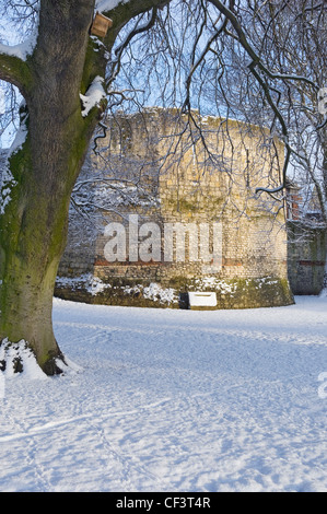 Snow covering the Roman-built Multangular Tower in the Yorkshire Museum ...