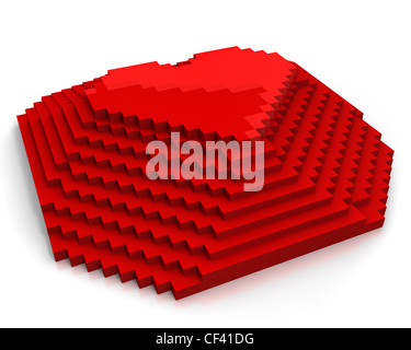 Pyramid with heart on top made of red cubic pixels isolated on white ...